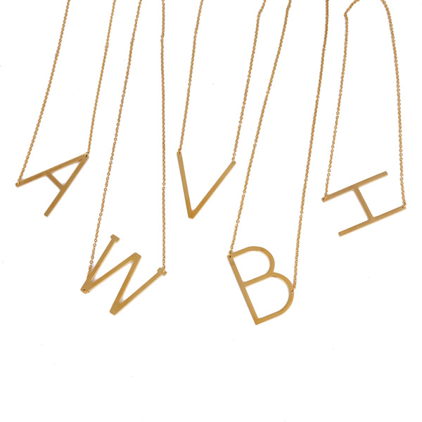 Stainless Steel Initial Alphabet 26 Letters Script Name Pendant Chain ...