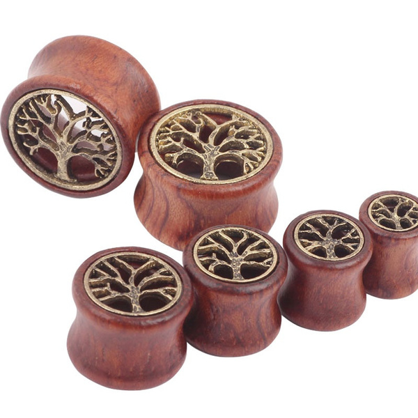 Goldtop 1Pair Wooden Ear Tunnels Plugs Gauge Expanders Tree Of Life Ear ...