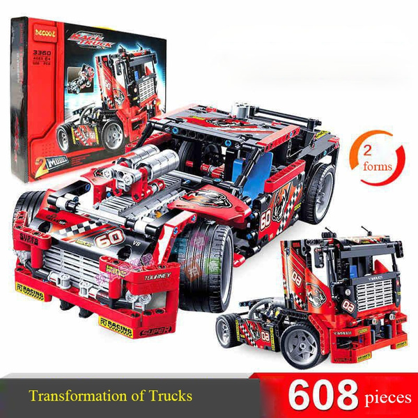 608 Pcs Race Truck Car 2 In 1 Transformable Model Building Block Sets ...