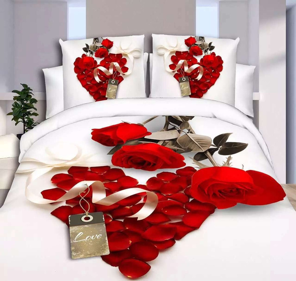 Bedroom 3D Bed Sheet Sets Rose Pattern Plate Bedding Pillowcase ...