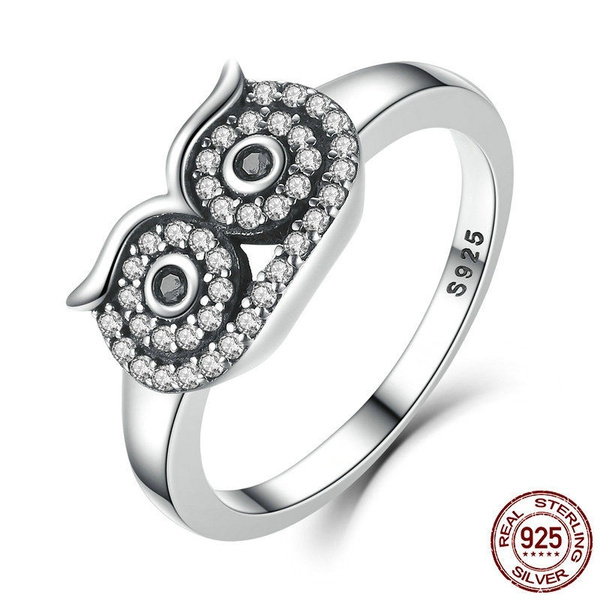 Cute Owl Stackable Finger Ring for Woman Engagement 925 Sterling Silver ...