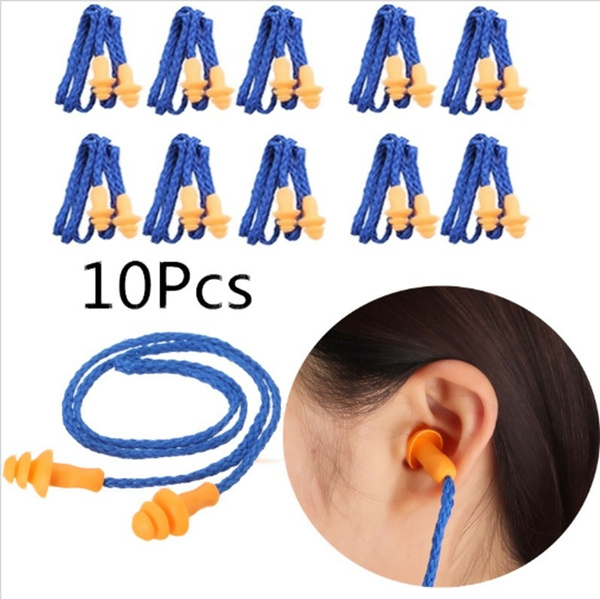 10Pcs Soft Silicone Corded Ear Plugs ears Protector Reusable Hearing ...