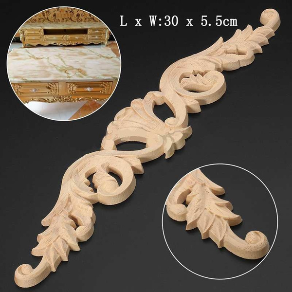 Home Furniture Door Decor Unpainted Flower Wood Carved Long Onlay ...