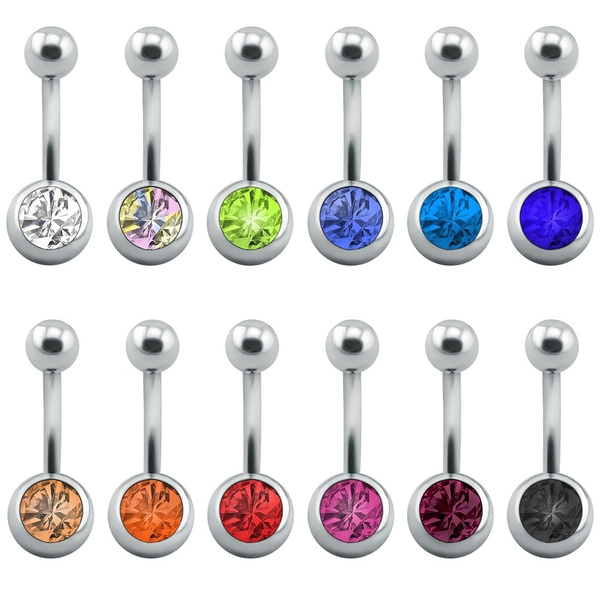 Mix Color Cubic Crystal Belly Button Rings Sexy Women Stainless Steel ...
