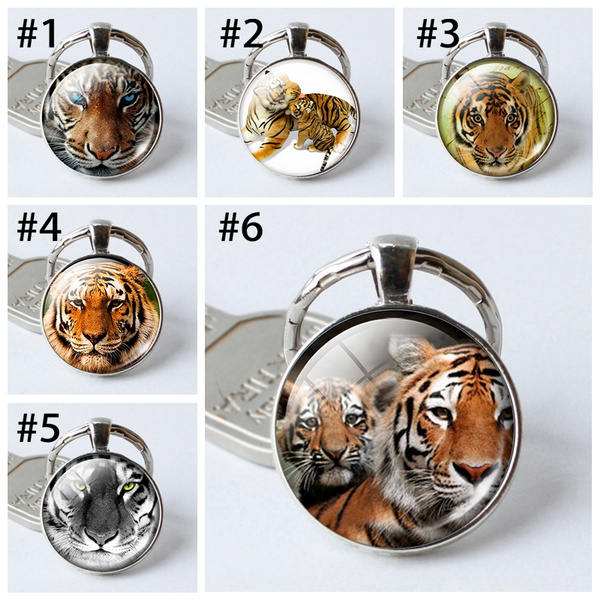 Tiger Pattern Keychain Jewelry Glass Product Keychain Tiger Key Chain ...
