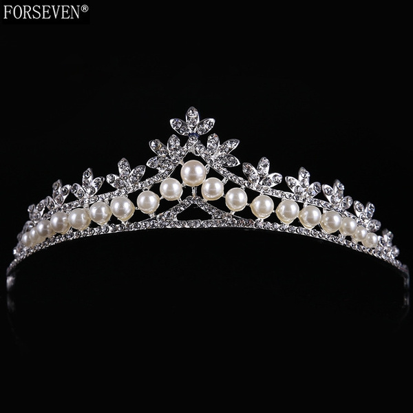 Women Alloy King Crown Pearl Princess Bride Tiara Diadem Wedding Tiaras ...