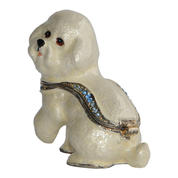 Bichon Frise Enameled pewter dog trinket box hinged keepsake box dog ...