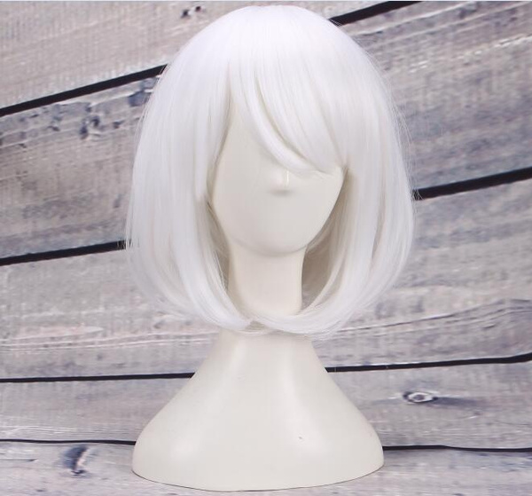 Short White Bob Cosplay Full Wig +a wig cap | Wish