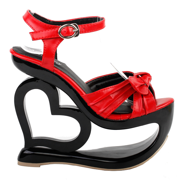 Black Red Criss Cross Heart Heel Wedge Platform Sandals | Wish