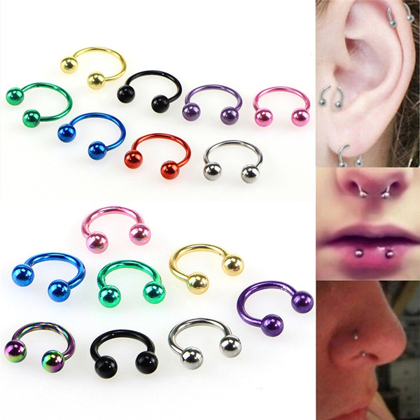 Body Piercing Horseshoe Eyebrow Nose Ear Lip Bar Nipple Rings Cartilage ...