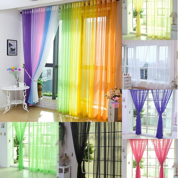 Colorful Floral Tulle Door Window Curtain Sheer Valances Scarf New ...
