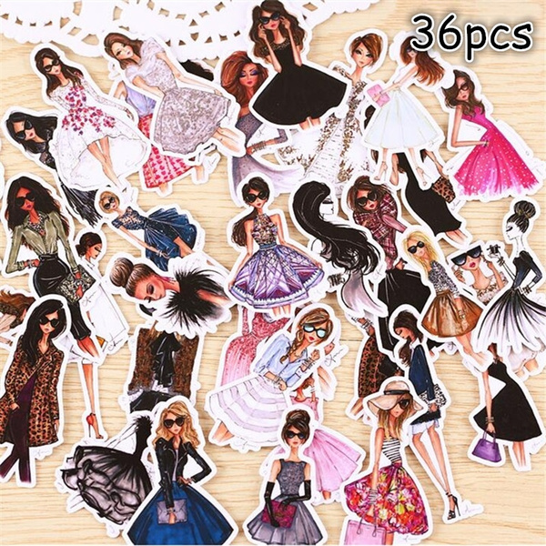 36 Pcs/set Paris Fashion Girls Mixed Stickers - Girl Diary Scrapbooking ...