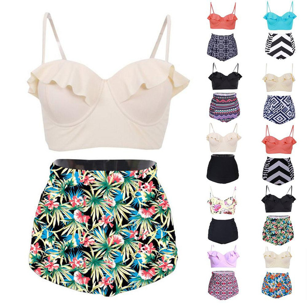 Women's Girls Suspender Swimsuit High Waist Bikini Set Plus Size ...