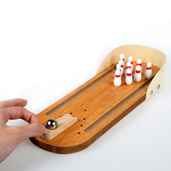 Mini Entertainment Desktop Bowling Game Set Wooden Bowling Alley Ten ...