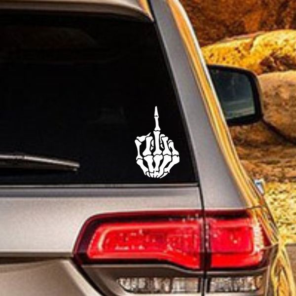 6" High Skull Skeleton Bone Hand Middle Finger Vinyl Decal Sticker Car ...