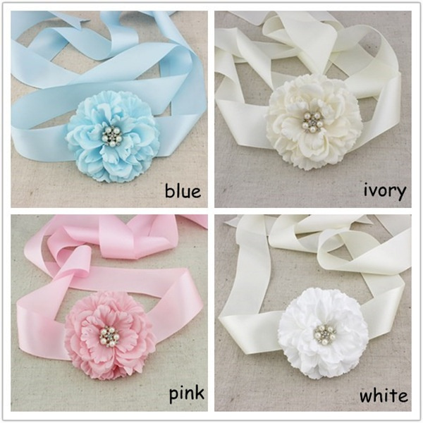 Fabric Peony Flower with Pearl Button Center Sashes Women's Belt ...