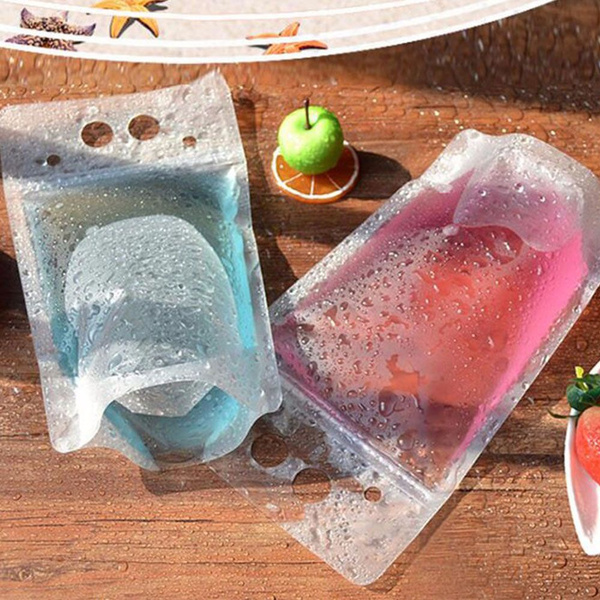 Portable Frosted 10Pcs Poly Beverage Pouch Self Sealing Stand Up Liquid ...