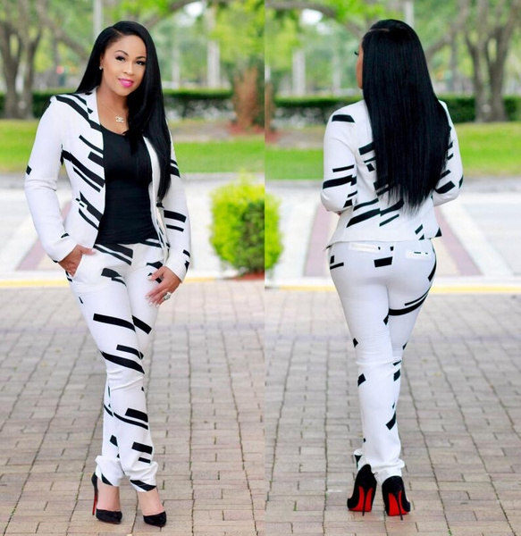 Two Pieces White Slim Blazer Suits Ladies Office Wear Suit Women ...