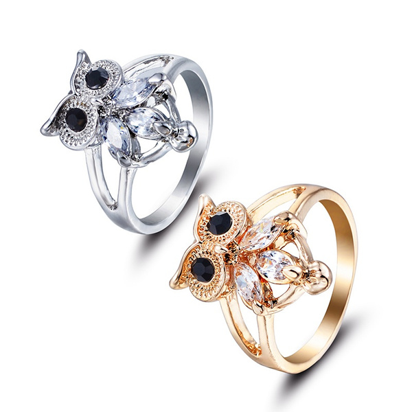 925 Silver Plated Crystal Owl Rings Diamond Owl Finger Ring | Wish