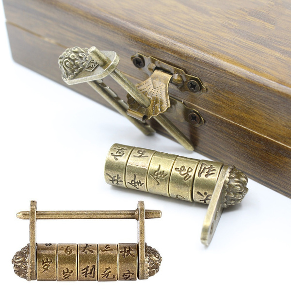 Vintage Chinese Old Style Antique Brass Carved Word Password Padlock ...