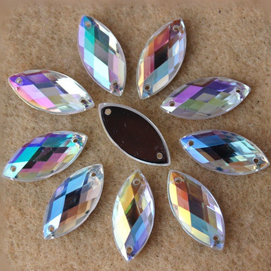 50pcs 9x20mm AB Sew On Acrylic Crystal Rhinestone Navette Shape ...