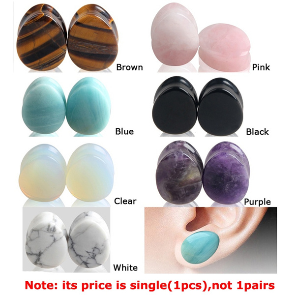 Single Natural Stone Tear Drop Flesh Tunnels Ear Plugs Earring Gauges 5 ...