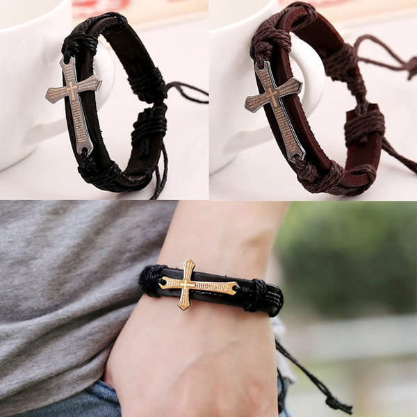 New Style 100% Leather Hellboy Style Metal Genuine Leather Cross ...