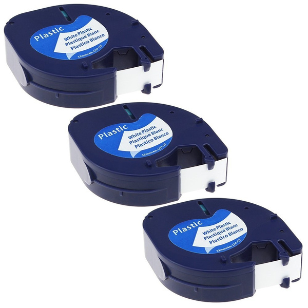 3 Roll Plastic Tape for Dymo Letratag 91201 S0721610 Black on White ...