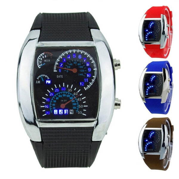Turbo Style Rubber Band Vintage Cool Speedometer LED Wrist Watch Sport ...
