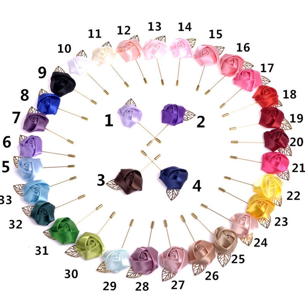 Gold leaf Handmade Polyester Rosebud Lapel Men Brooch Boutonniere ...