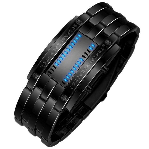 Future Technology Binary Watch Mens Women Black Stainless Steel Date ...
