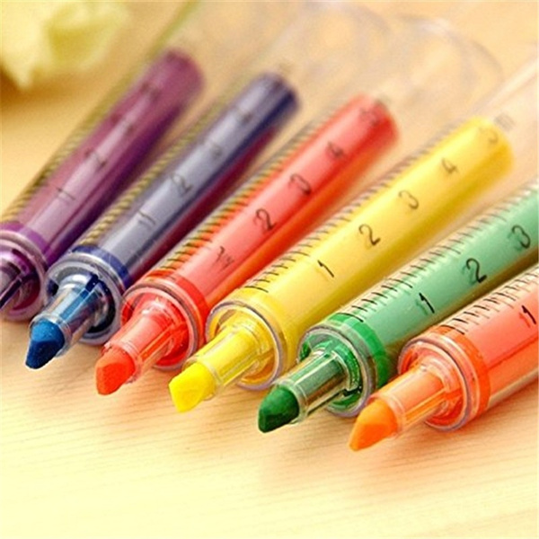 "Syringe Highlighter Pens Felt Various Colours and Packs (6 pack)" | Wish