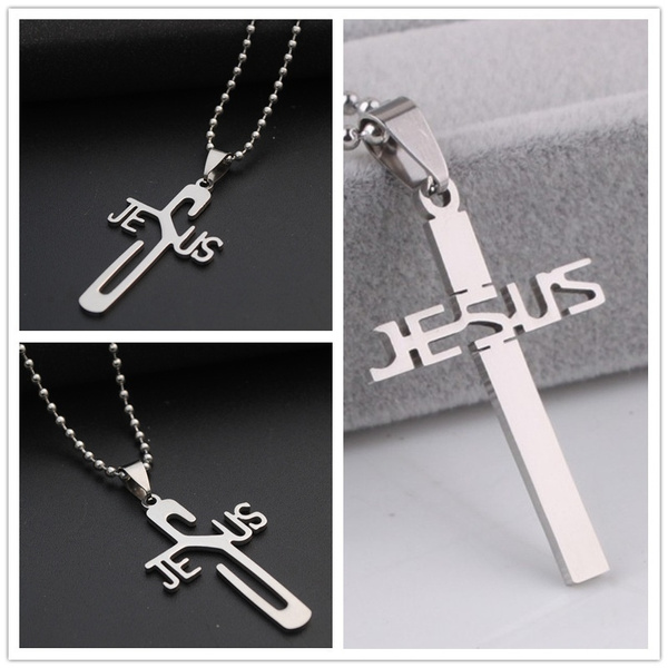 Lord's Stainless Steel Jesus Christ Cross Pendant Necklace with Bead ...