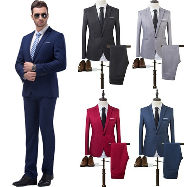 High Quality Men's Black Suits Business Blazer Casual Suit Set Groom ...