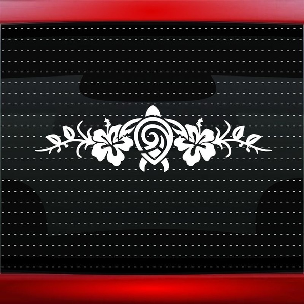 Hibiscus #7 Turtle Honu Hawaiian Flower Cute Car Decal Window Sticker ...