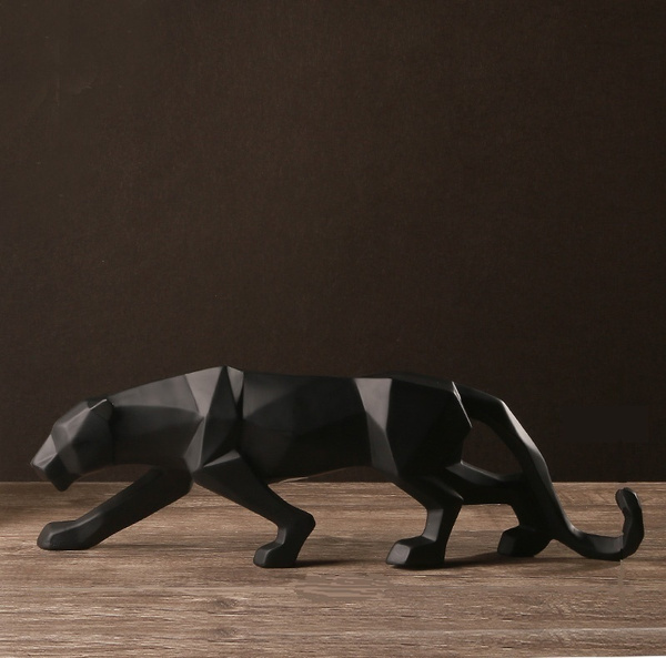 Modern Abstract Black Panther Sculpture Geometric Resin Leopard Statue ...