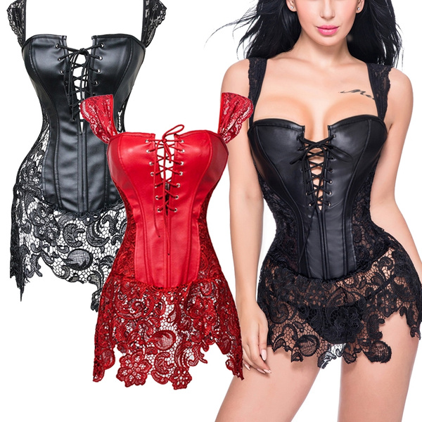 Kiwi Rata Lady Faux Leather Lace Up Front Zipper Back Corset Goth