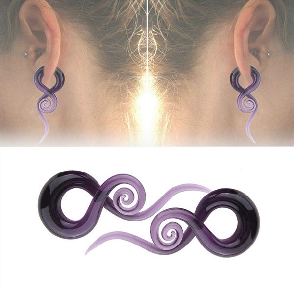 2PCS Fashion Purple Pyrex Glass Ear Plugs Ear Gauges Spiral Tapers ...