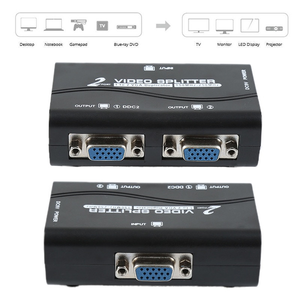 VGA Video Sceen Splitter Box 1 Pc to 2 Monitor 2 Port Adapter With ...