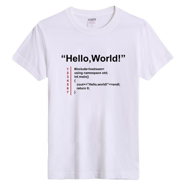 Hello World programmer letter print tops programming spoof t-shirt cotton t shirts for men and ...
