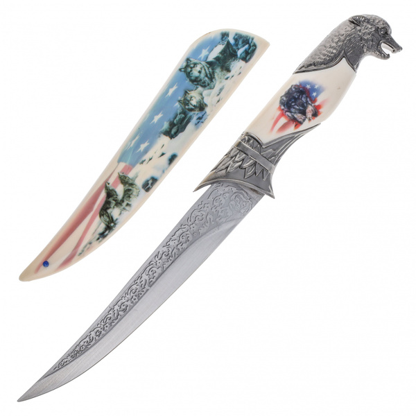 Collectors American Flag Steel Wolf Dagger Knife with Sheath - 13.5 ...