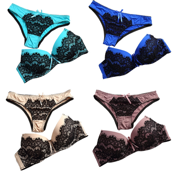 Sexy ABC Cup Plus Size Women Underwear Set Lace Push Up Bra Set Flowers ...