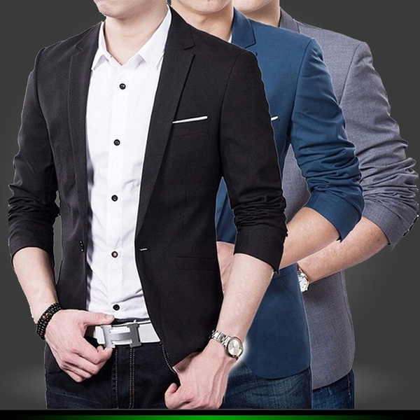 New Spring Fashion Brand Party Blazer One Button Men Casual Suit Jacket ...