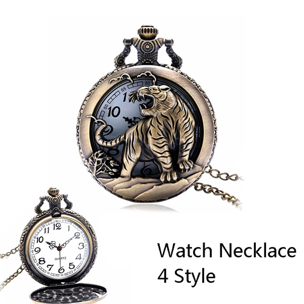 New Arrival Retro Bronze Hollow Tiger Case Quartz Fob Pocket Watch ...