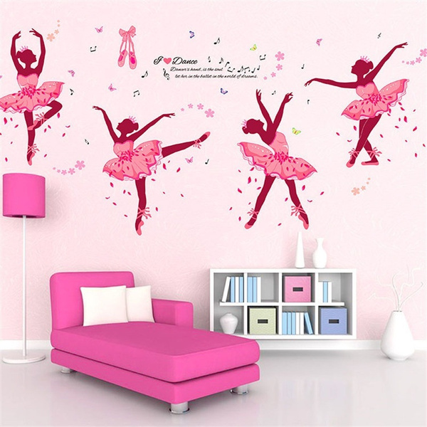 Cute Girls Dancing Ballet Wall Stickers Decals For Kid Girl Training ...