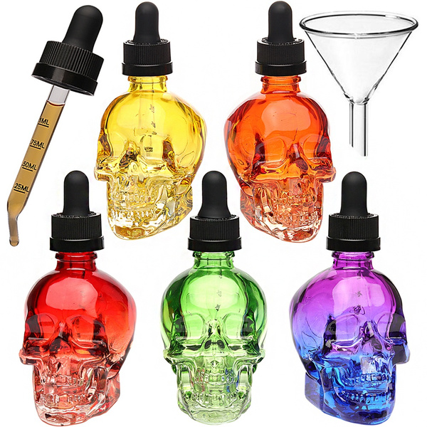 3pcs Very nice skull dropper bottle with funnel and curve pipette ...
