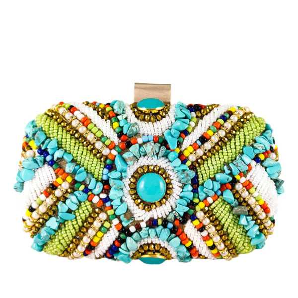 Vintage Colorful Stones Patchwork Women Beaded Evening Bag Clutch Purse ...
