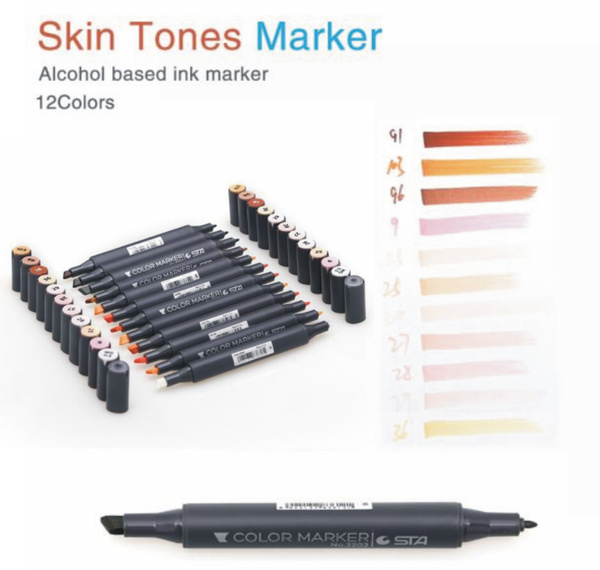 ST12 Manga Colors Double-Ended Brush Markers SkinTones Art Marker Set ...
