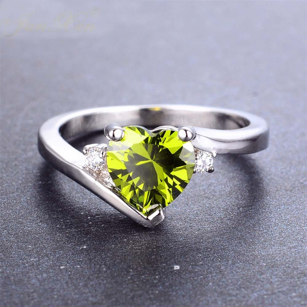 Female Peridot Heart Ring Fashion 925 Sterling Silver Ring Birth Stone ...