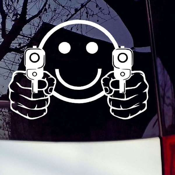 Smiley Face Guns Vinyl Decal Sticker Car Window Wall Bumper Ammo 2nd ...